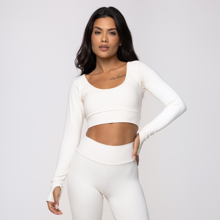 Top Off White Manga Longa Athletic em Poliamida - GoMax